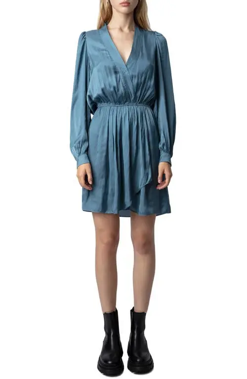 Zadig&Voltaire Long Sleeve Faux Wrap Mini Dress - Bluestone