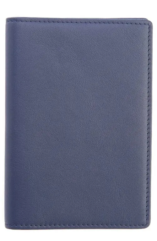 ROYCE NEW YORK Personalized Rfid Leather Card Case - Navy Blue- Silver Foil