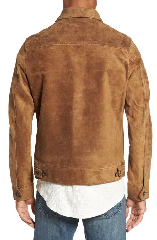 SCHOTT Unlined Rough Out Oiled Cowhide Trucker Jacket - Brown