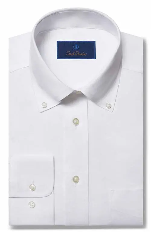 David Donahue Regular Fit Pinpoint Oxford Non-iron Dress Shirt - White