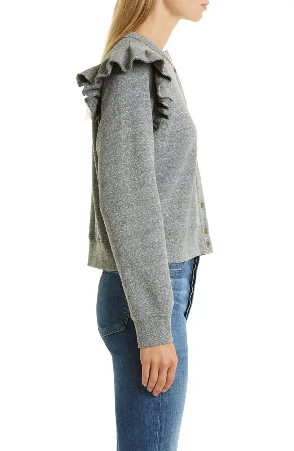 Clare V. Le Snap Ruffle Shoulder Cotton Blend Sweatshirt