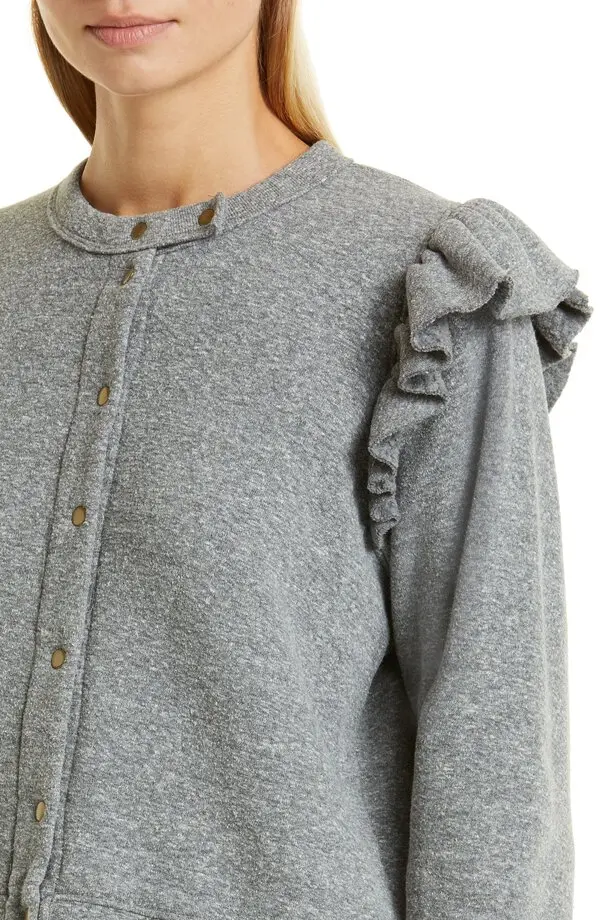 Clare V. Le Snap Ruffle Shoulder Cotton Blend Sweatshirt