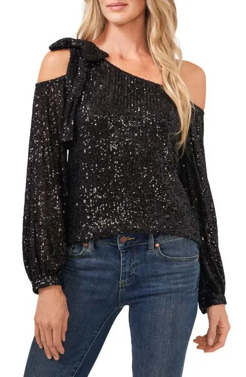 CECE DUPRAZ One-shoulder Sequin Top With Bow Detail
