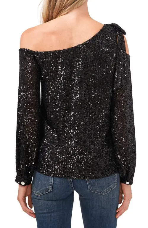 CECE DUPRAZ One-shoulder Sequin Top With Bow Detail