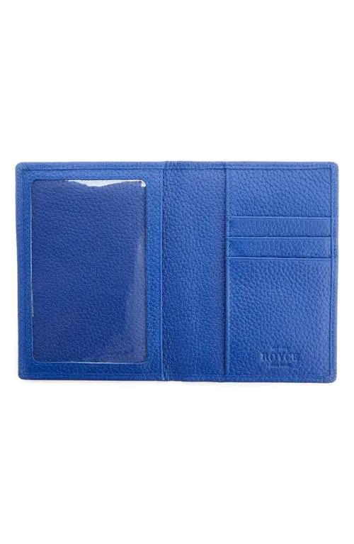 ROYCE NEW YORK Personalized Leather Vaccine Card Holder - Blue Silver Foil