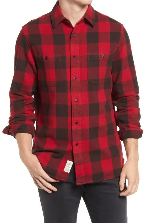 SCHOTT Buffalo Check Flannel Long Sleeve Button-up Shirt
