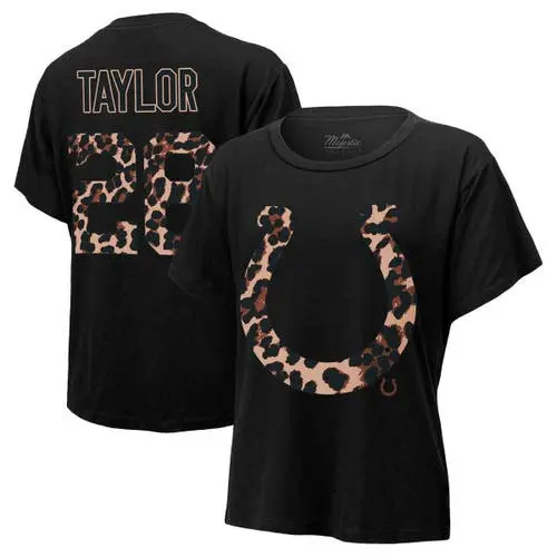 MAJESTIC THREADS Jonathan Taylor Indianapolis Colts Leopard Player Name & Number T-shirt - Black