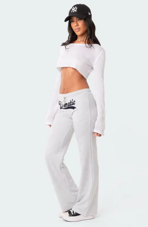 EDIKTED Dramatic Appliqué Low Rise Fleece Pants