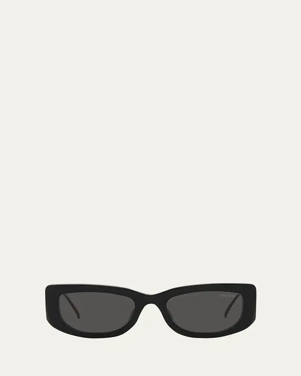 Prada Rectangle Acetate & Metal Sunglasses - Black