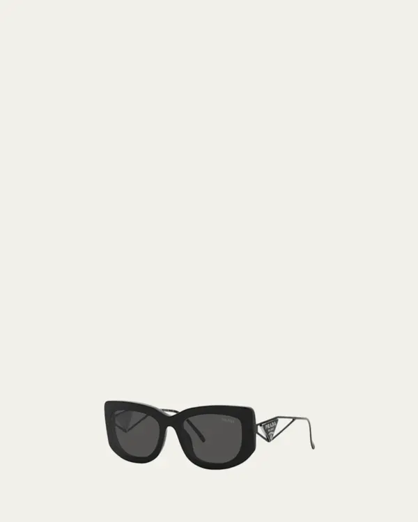 Prada Rectangle Acetate & Metal Sunglasses - Black
