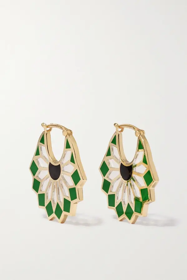L’ATELIER NAWBAR L'atelier Nawbar The Mini Lady Sursock 18-karat Enamel Hoop Earrings - Green