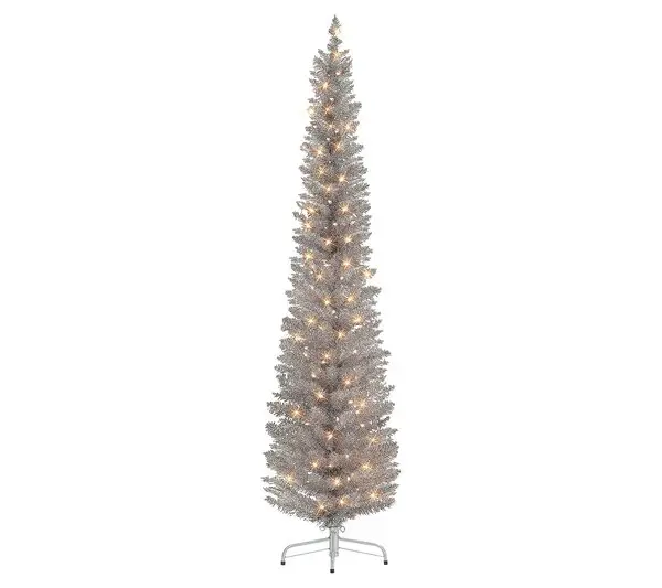 PULEO INTERNATIONAL Puleo 6' Pre-lit Rose Gold Tinsel Pencil Tree, 00 Lights - One-color