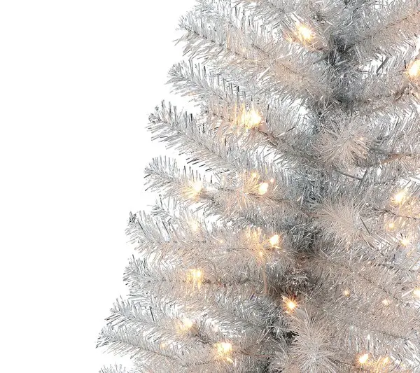 PULEO INTERNATIONAL Puleo 4.5' Pre-lit Silver Tinsel Tree