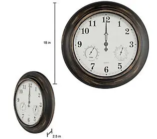 PURE GARDEN 18' Indoor Outdoor Wall Clock Therm Ometer