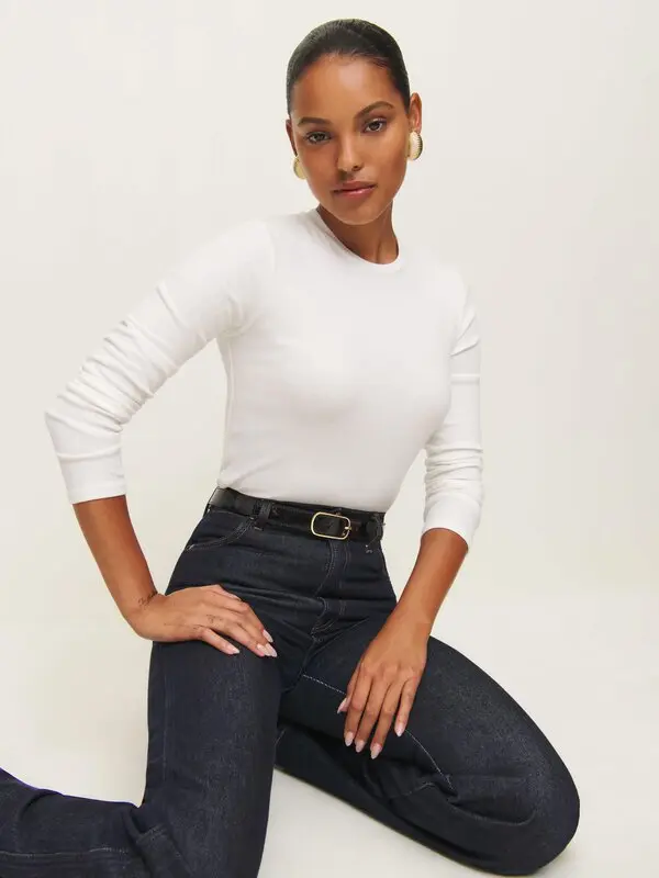 REFORMATION Davy Long Sleeve Crewneck T-shirt - Ivory