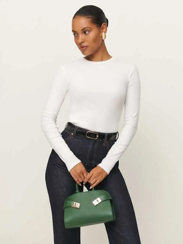 REFORMATION Davy Long Sleeve Crewneck T-shirt - Ivory