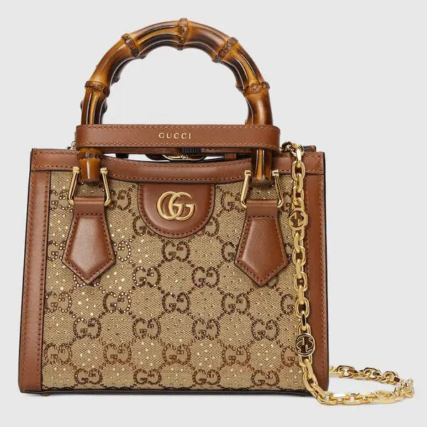 Gucci Gg Canvas Diana Crystal Mini Tote Bag
