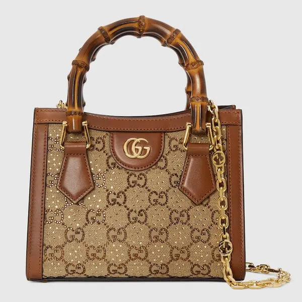 Gucci Gg Canvas Diana Crystal Mini Tote Bag