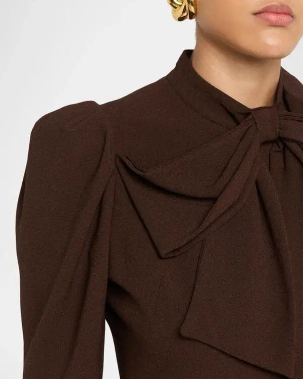Black Halo Ara Puff-sleeve Bow Jumpsuit - Espresso