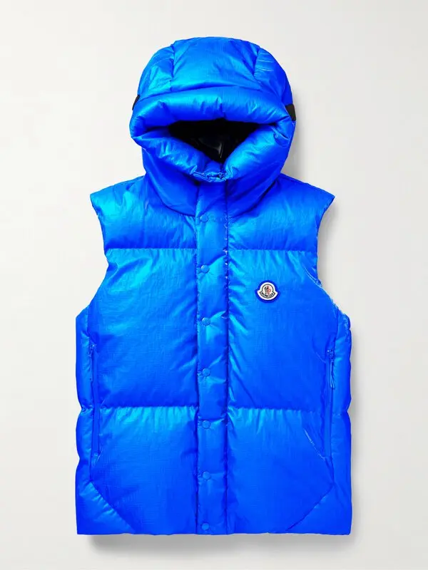 Moncler Lawu Quilted Ripstop Hooded Down Gilet - Blue