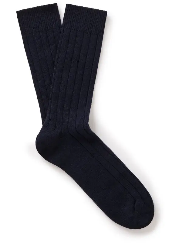 William Lockie Ribbed Stretch Cashmere-blend Socks M