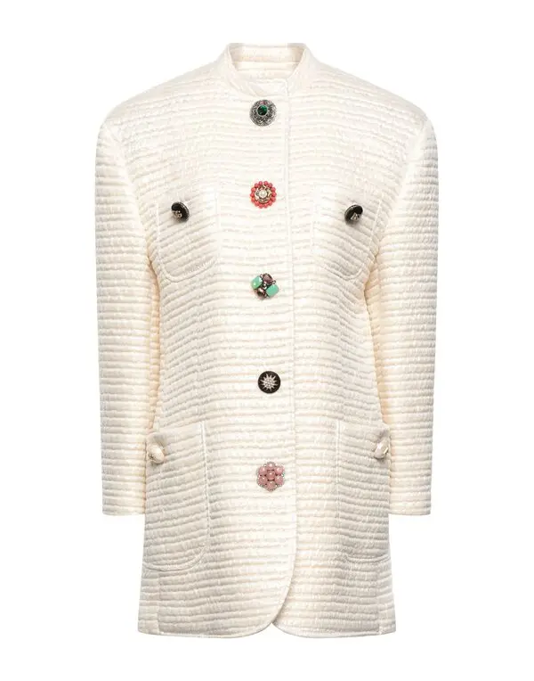 Dolce & Gabbana Overcoat & Trench Coat In Wool, Silk, And Polyamide - Ivory