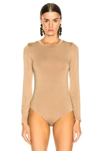 Enza Costa Long Sleeve Crew Bodysuit In Nude
