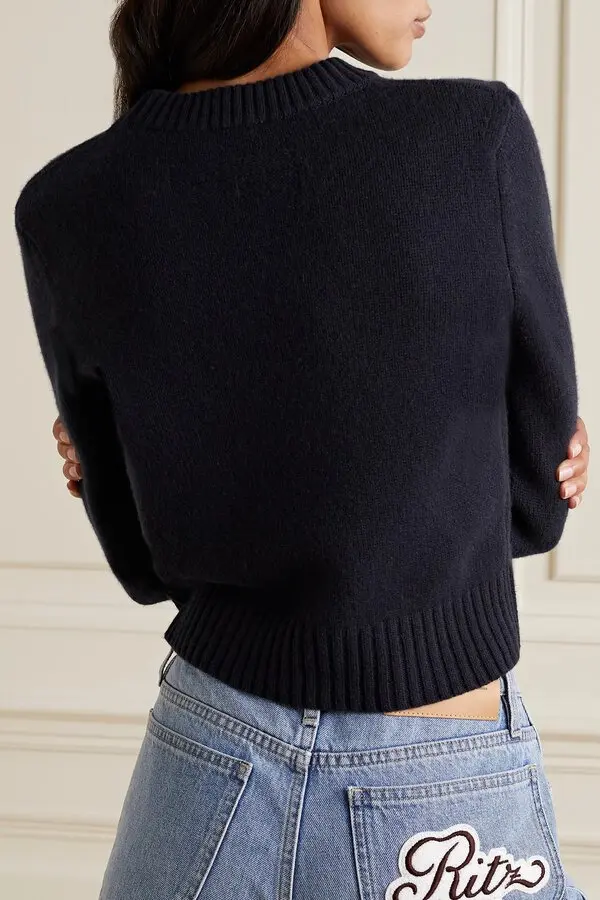 FRAME Ritz Paris Cropped Embroidered Cashmere Sweater