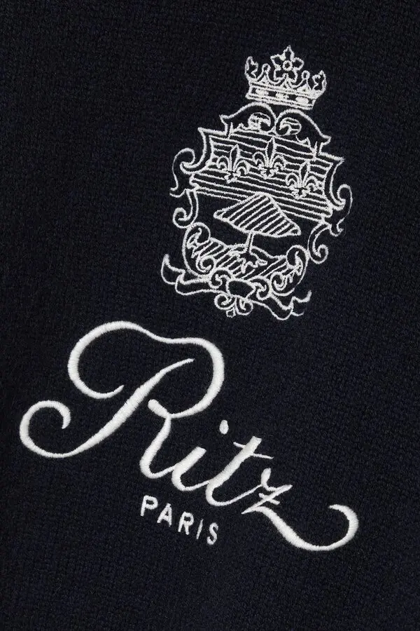 FRAME Ritz Paris Cropped Embroidered Cashmere Sweater