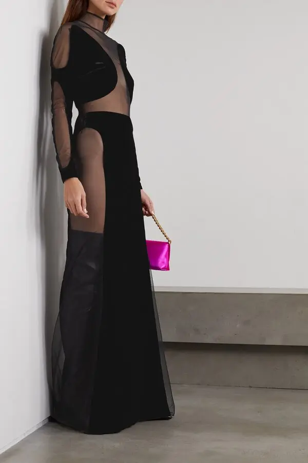 TOM FORD Paneled Velvet And Tulle Maxi Dress