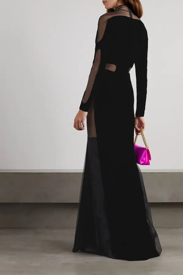 TOM FORD Paneled Velvet And Tulle Maxi Dress
