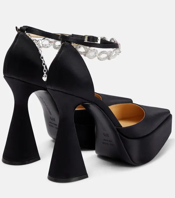 Mach & Mach Bow Chain Embellished Platform Pumps