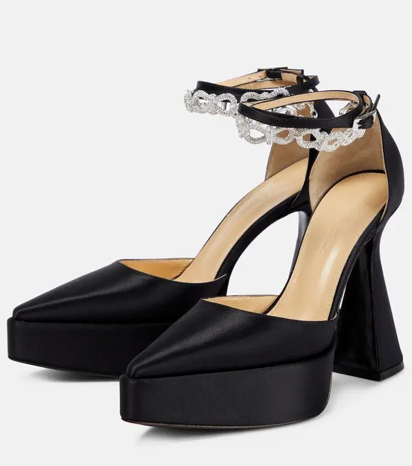 Mach & Mach Bow Chain Embellished Platform Pumps