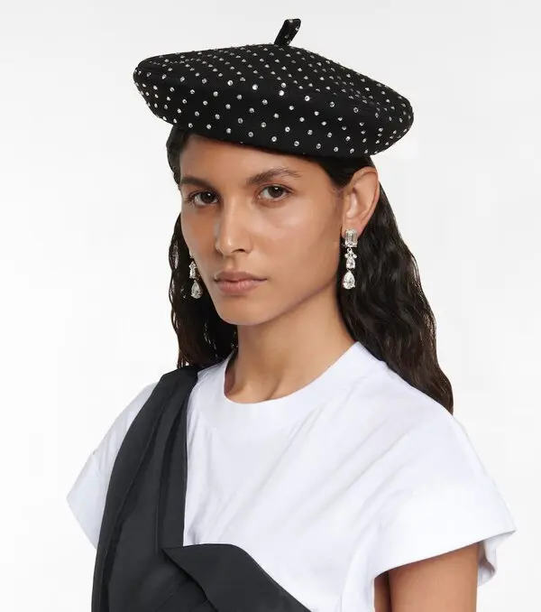 Ruslan Baginskiy Embellished Twill Beret - Black