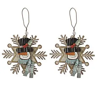 SUNSET VISTA DESIGNS Svd Set Of 2 Snowman Snowflake Ornaments - One-color