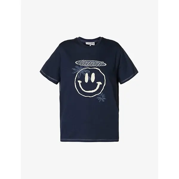 GANNI Light Graphic-print Cotton-jersey T-shirt