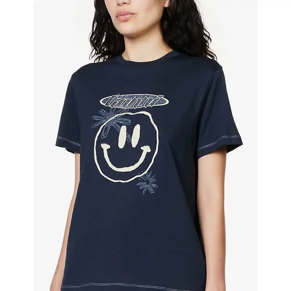 GANNI Light Graphic-print Cotton-jersey T-shirt