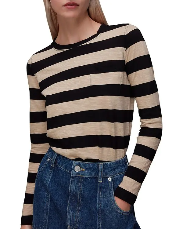 Whistles Cotton Striped Crewneck Top