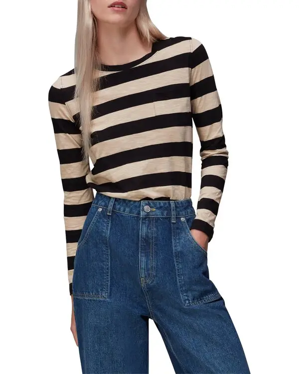 Whistles Cotton Striped Crewneck Top