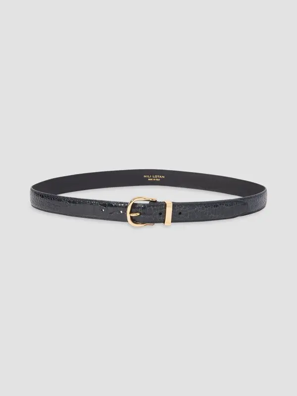 NILI LOTAN Louise Slim Leather Belt - Black