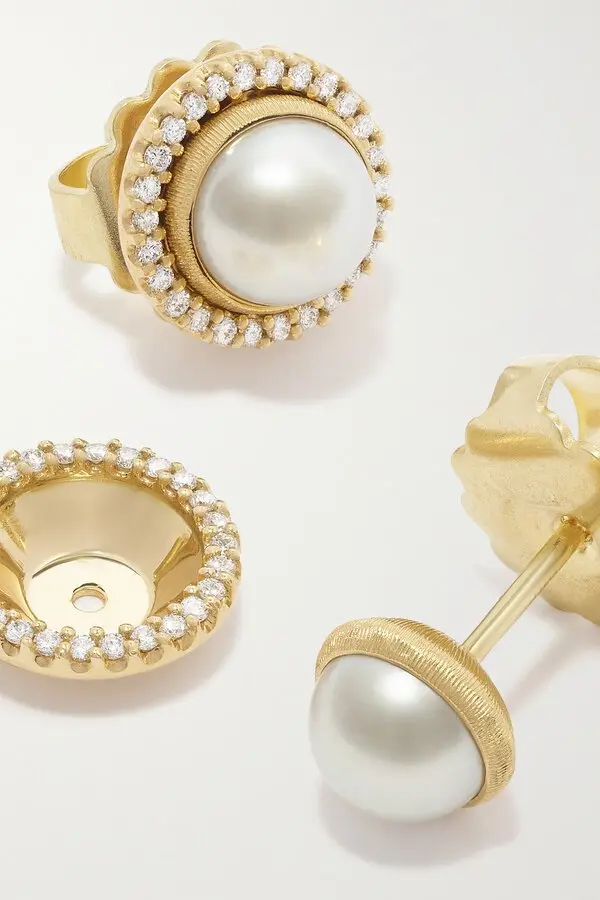 OLE LYNGGAARD COPENHAGEN Lotus Pearl And Diamond Earrings - Gold