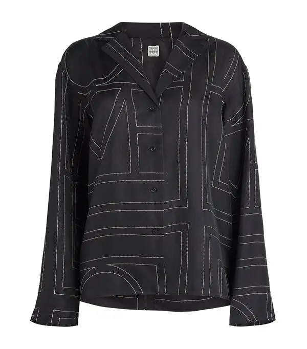 TOTEME Silk Embroidered Monogram Shirt - Black