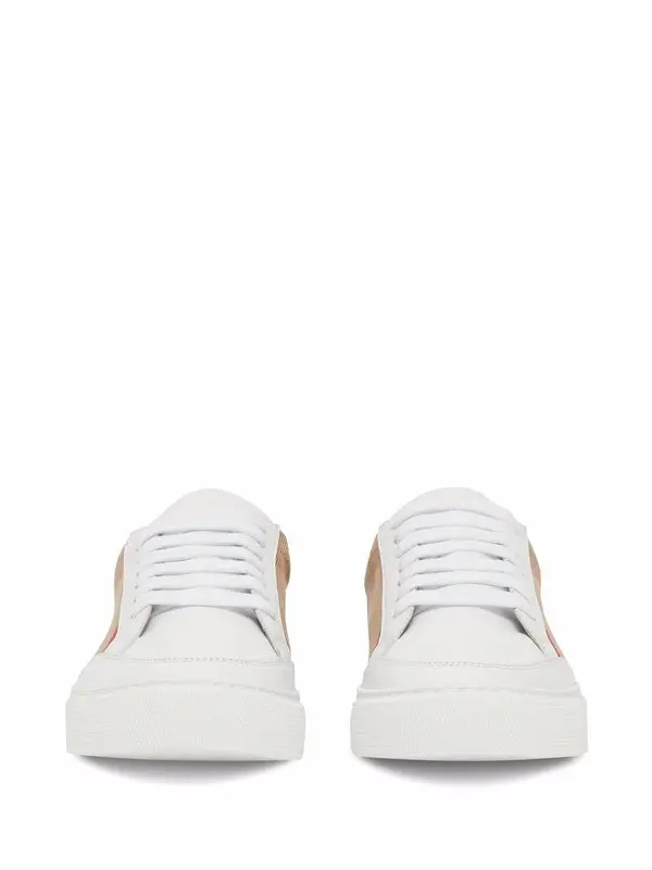 Burberry Checked Leather Lace-up Sneakers - White