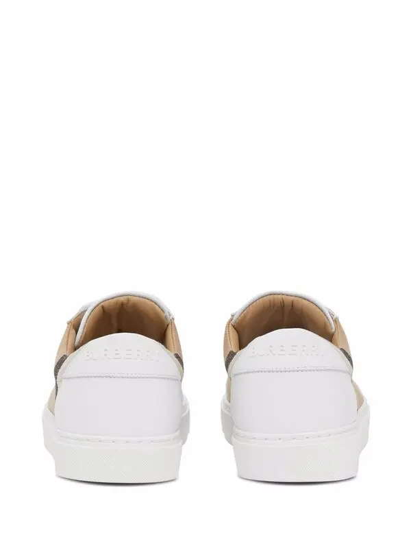 Burberry Checked Leather Lace-up Sneakers - White