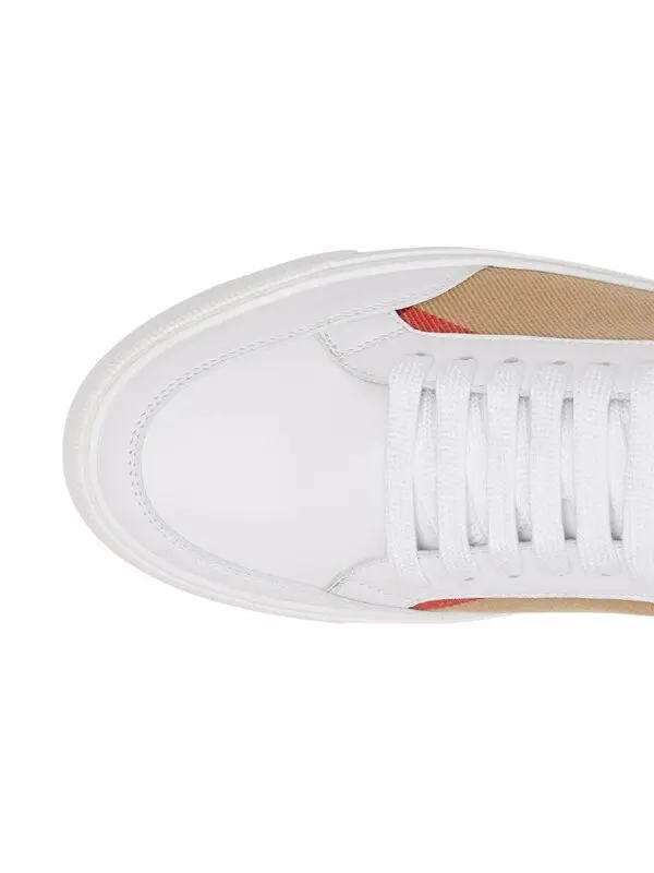 Burberry Checked Leather Lace-up Sneakers - White