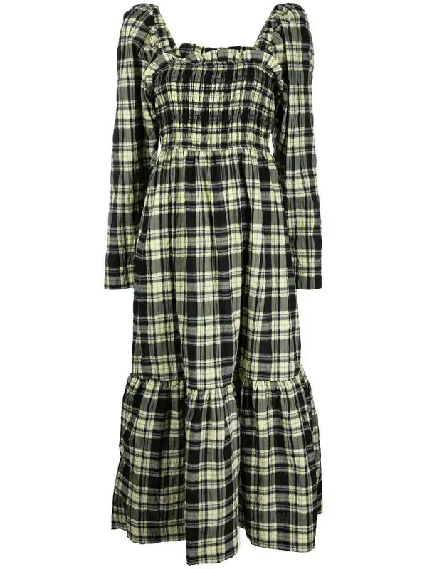 GANNI Checked Tiered Dress
