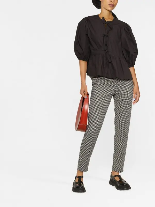 GANNI Cotton Poplin Peplum Tie Blouse
