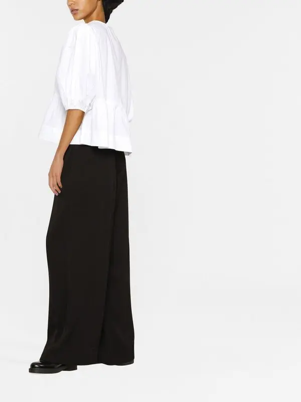 GANNI Cotton Poplin Peplum Tie Blouse