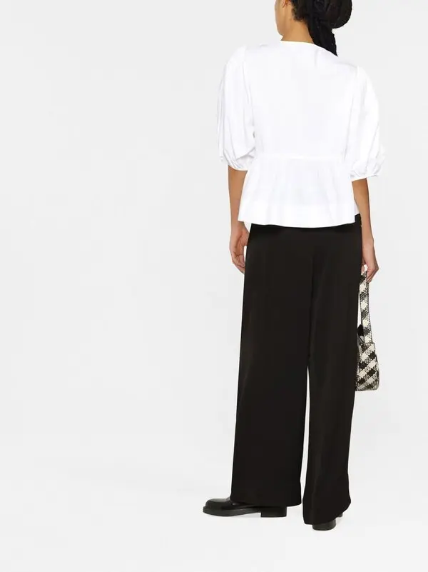 GANNI Cotton Poplin Peplum Tie Blouse