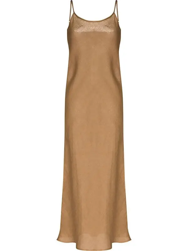 BASERANGE U-neck Sleeveless Linen Midi Dress - Brown